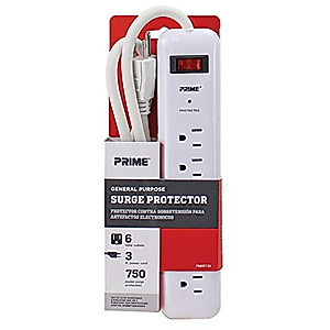 Prime Wire PB802124 6-Outlet Household Electronics Surge Protector with 14/3 SJT 3-Feet Cord.