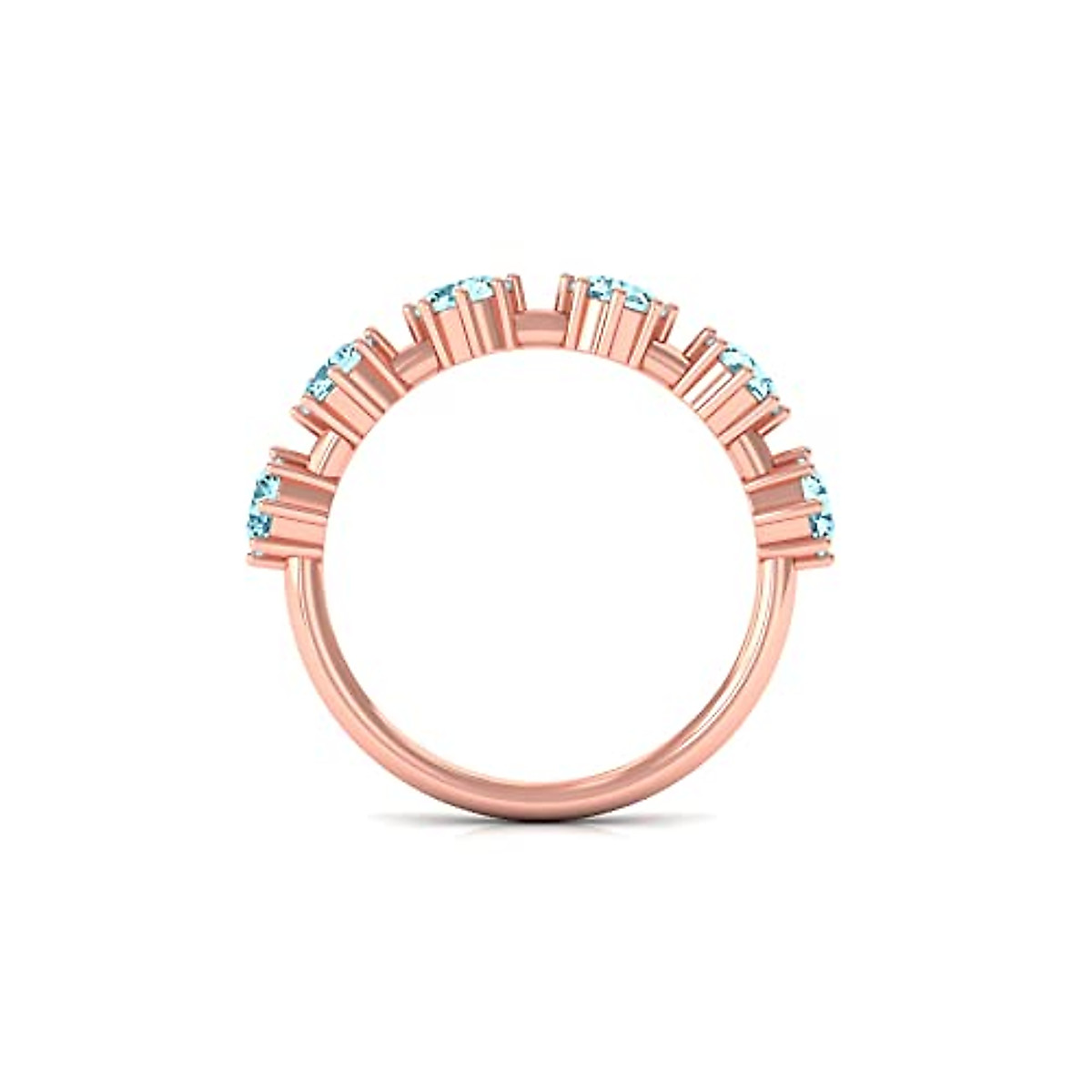 Natural and Certified Aquamarine Wedding Anniversary Ring, AAA Quality, Stackable Ring for Women - March Birthstone, 14K Rose Gold, Size:US 9.00