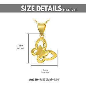 18K Yellow Gold Butterfly Necklace for Women, Real Gold Chain Shiny Pendant Anniversary Birthday Jewelry Gift for Her, Wife, Mom, 16"-18"