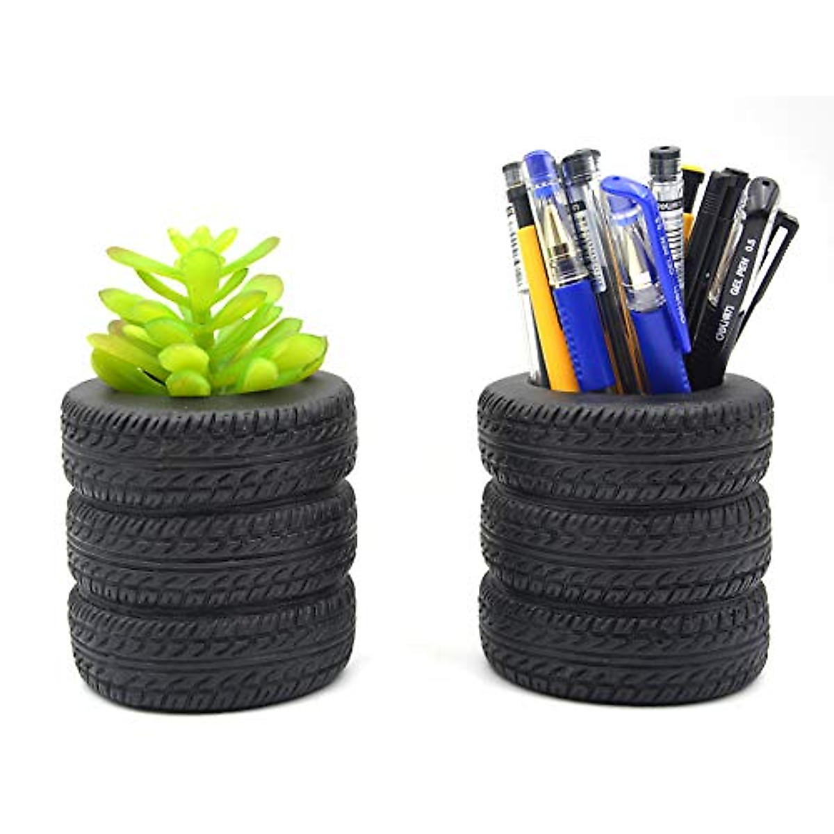 MONMOB Tire Shaped Planter Pencil Holder Pen Holder for Desk Home Office Accessories Organizer Succulent Cactus Planter Pot (Pack of 2)