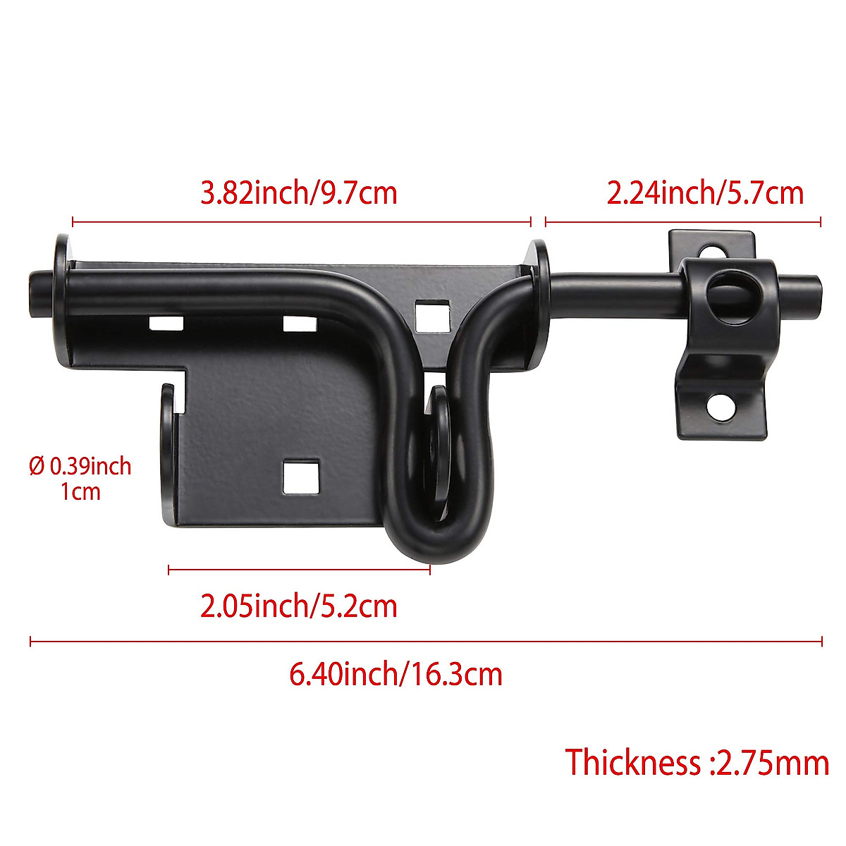 SANKINS Slide Bolt Gate Latch,Sliding Bolt Door Lock with Padlock Hole, Heavy Duty Hardware Gate Latch for Wooden Fence,shed Door,Yard Door,Barn Door,Outdoor Latch| Solid Thickened Steel,Black