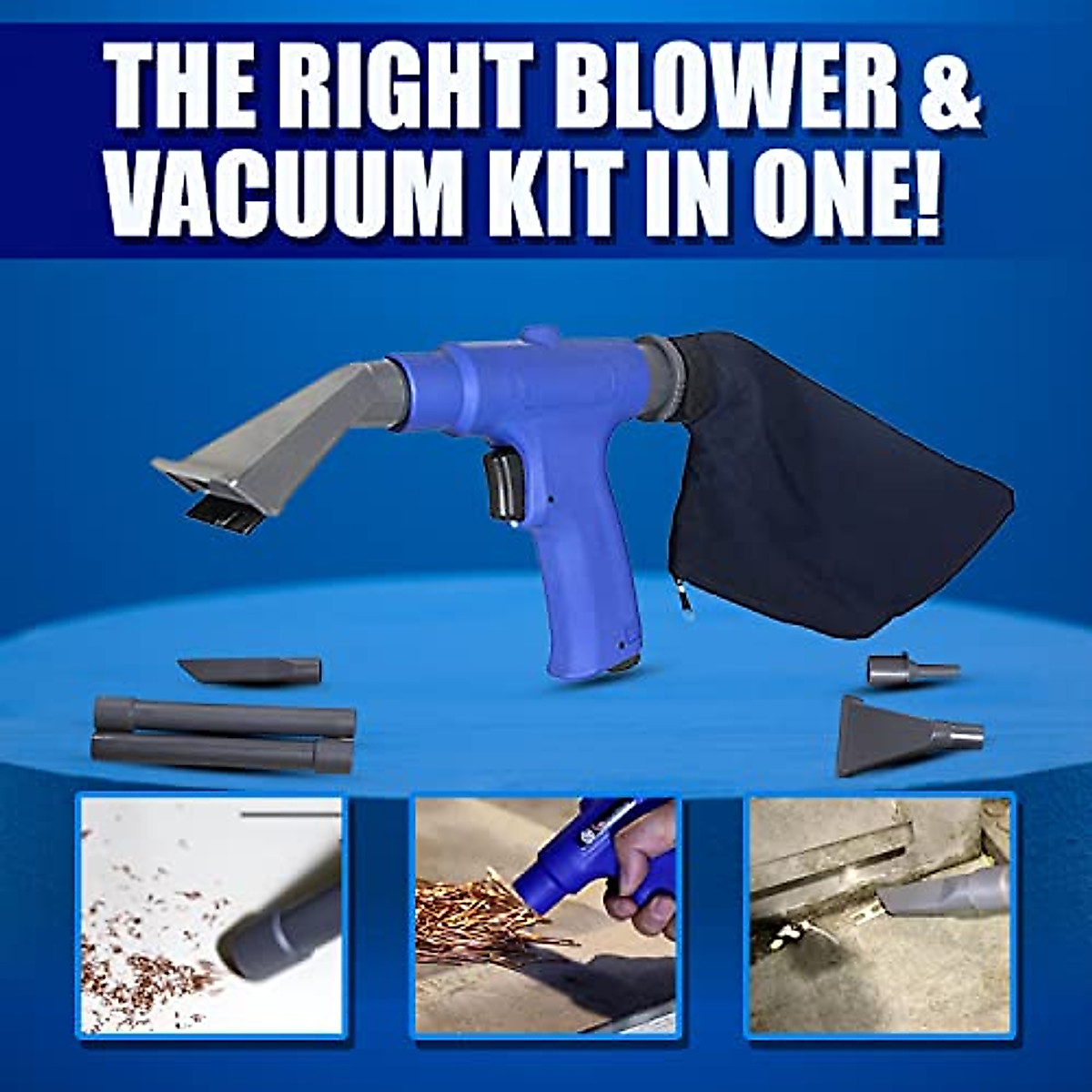 LE LEMATEC Dual Action Air Compressor Vacuum and Pneumatic Air Blow Gun with Attachments, Up to 150 PSI, One-Turn Multi-Function Air Compressor Pneumatic Vacuum Air Blower Gun Shop Tool Combo, AS119