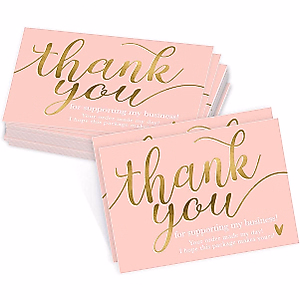 100Pcs 2x3.5 Inch Thank You for Your Support Business Cards Thanks Greeting Cards , Pink and Gold Theme Custom Thank You Cards for Online, Retail Store, Handmade Goods, Gift Shop Package Inserts (Pink)