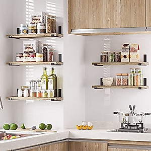 Fixwal Floating Shelves Set of 5, Width 4.7 Inches Wall Shelves, Rustic Wood Wall Storage Shelves for Bedroom, Living Room, Kitchen, Bathroom, Home Decor, Office and Plants (Carbonized Black)