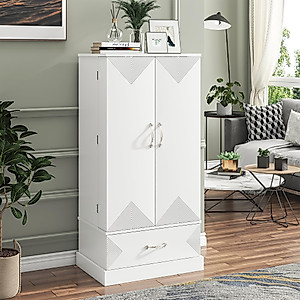 Bigbiglife 47" Kitchen Pantry Cabinet, Kitchen Storage Cabinet with Doors and Adjustable Shelves, Freestanding Buffet Cupboards with Drawer for Kitchen, Living Room and Dining Room, White