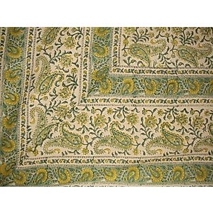 Rajasthan Block Print Paisley Tapestry Cotton Spread 104" x 70" Twin Green