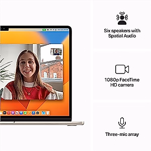 Apple 2023 MacBook Air Laptop with M2 chip: 15.3-inch Liquid Retina Display, 8GB Unified Memory, 256GB SSD Storage, 1080p FaceTime HD Camera, Touch ID. Works with iPhone/iPad; Starlight