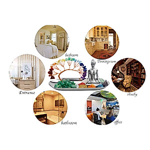 Meditation Accessories, Zen Spiritual Decor, 7 Chakra Crystal Tree Healing Stones and Yoga Statues, for Living Room, Office, Shelves, Mantle Decor, Birthday Gifts for Women