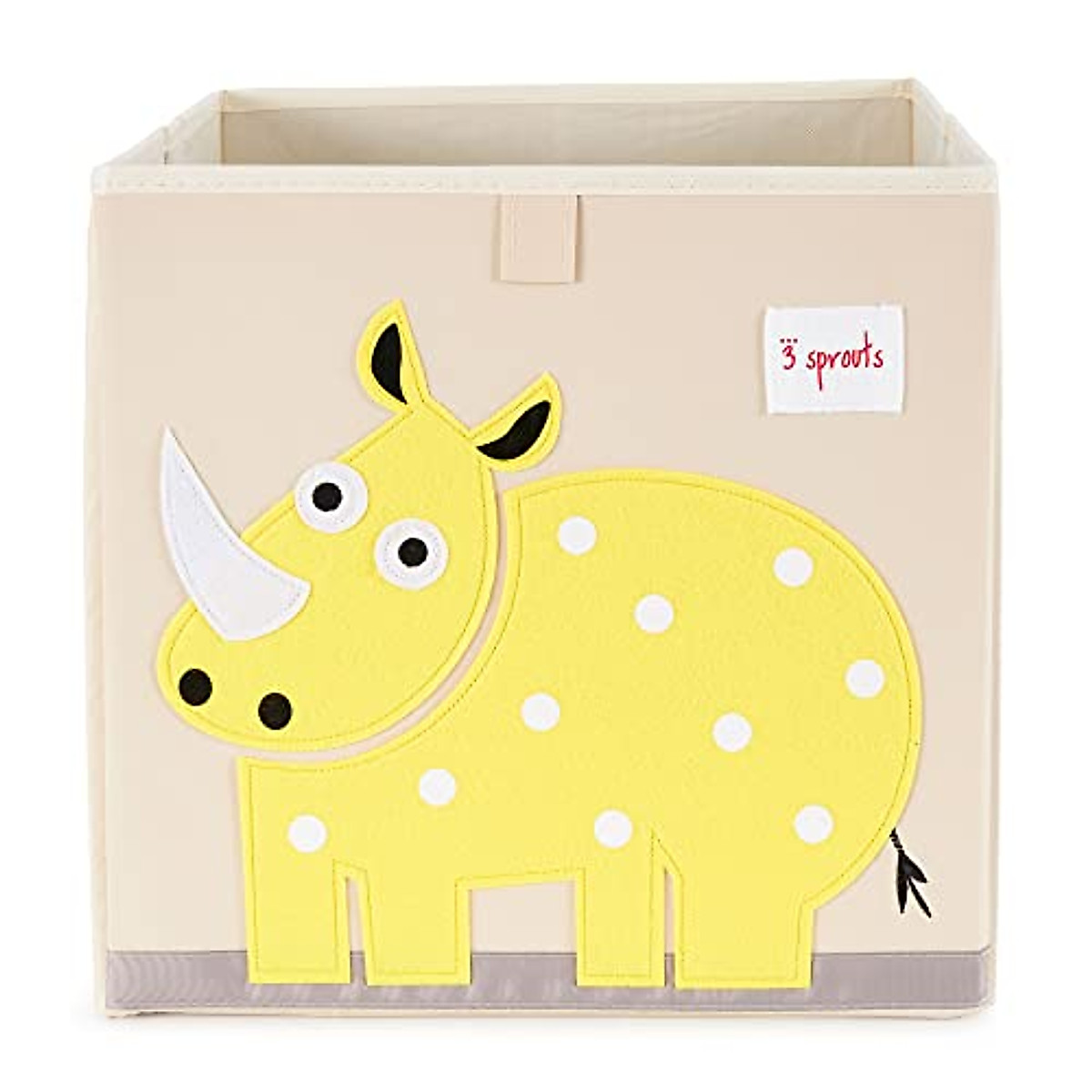 3 Sprouts Kids Childrens 13 Inch Square Felt Green Dragon Foldable Storage Cube Bin with Blue Snake and Yellow Rhino Fabric Storage Cube Bins