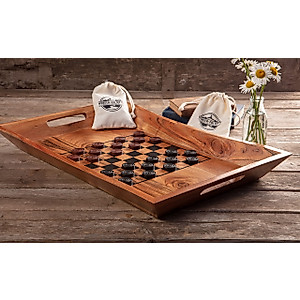 Wonder-ful Gifts Serving Tray with Chessboard - Chess and Checkers Pieces Included