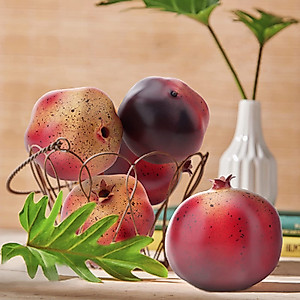 Woration 6 PCS Artificial Pomegranates Fake Realistic Simulation Fruits Vivid Pomegranates for Home Ornament Fruit Desk Office Restaurant Decorations & Props