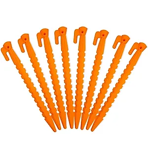 Camping Tent Stake Pegs / 8 Pack Outdoor Plastic Stakes for Christmas Holiday Decoration Bounce House Rain Tarps Outdoor Activities, Durable Plastic, Safety Orange-8.8inches