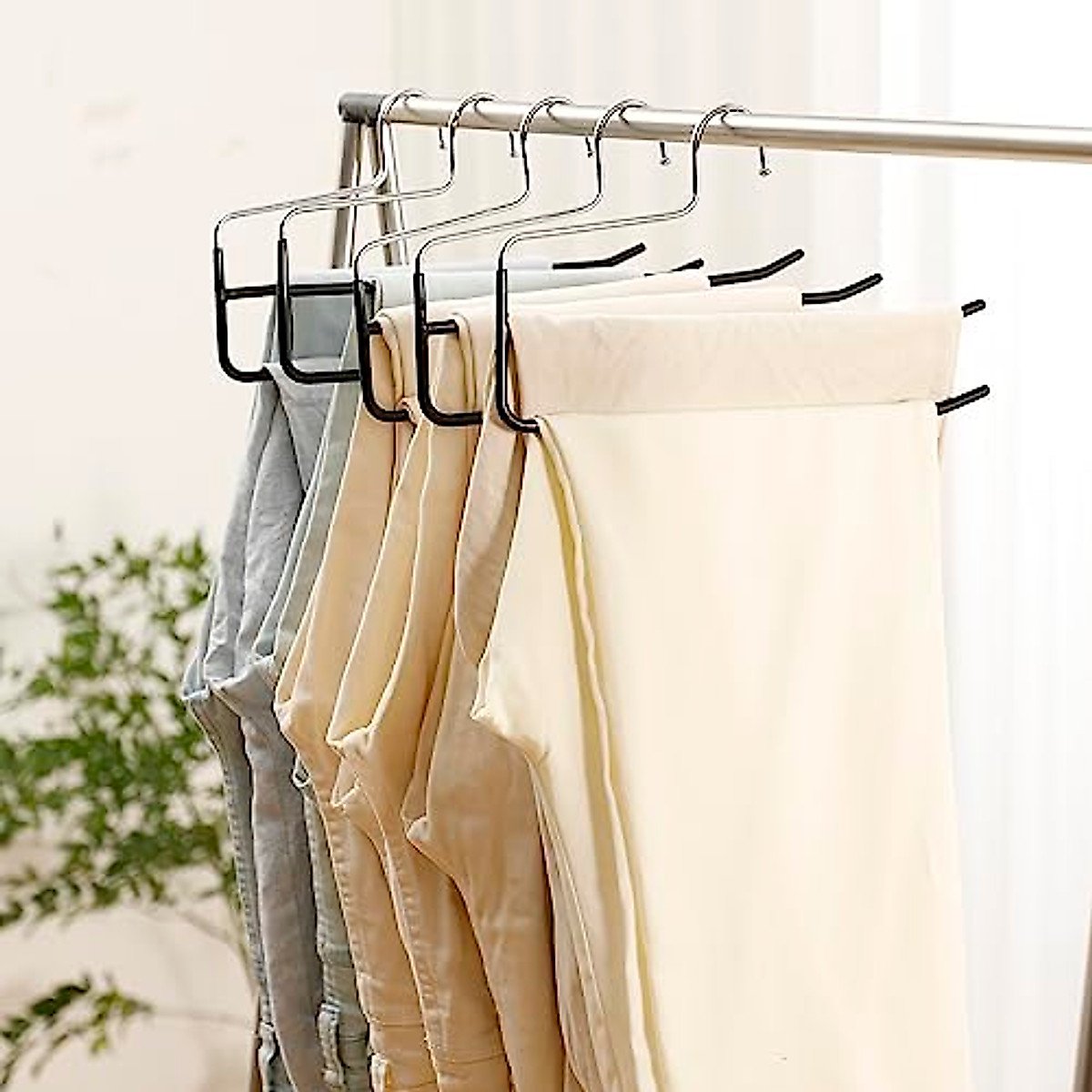 SHIMOYAMA Pants Hangers, 5 Pack, Double Rod Pant Hanger for Jeans, Space-Saving Slack Hangers, Trouser Hangers, Black