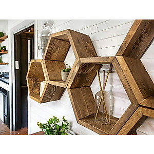MUOSI Hexagon Shelves, Plant Shelves, Wide Hexagons Shelves, Honeycomb Shelves, Wall Decor （ Provincial I*Set of 6 Hexagons ）