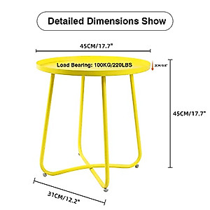 Babion Outdoor Side Tables, Small Round Metal Side Table, Weatherproof Metal End Table for Patio, Yard Balcony, Garden, Porch, Bedside (Yellow)