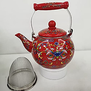 Hemoton Camping Kettle Tea Pots Enamel Tea Kettle Stove Teapot with Infuser Porcelain Enameled Teakettle Hot Water Kettle Pot Water Coffee Warmer for Home Restaurant 2.2L Red Coffee Pot