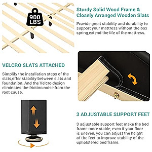 Queen Modern Upholstered Platform Bed Frame Wave-Like Curve Led Bed Frame with Headboard Low Profile Bed Frame with Smart RGB LED Lights,Faux Leather,Easy Assemble,Strong Wood Slats Support,Black