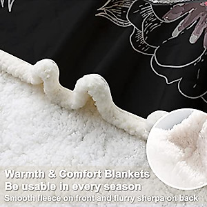Sleepwish Sugar Skull Blanket Fleece Skull Throw Blanket Black Pink Skull Flower Rose Blanket for Women Girl Skull Fuzzy Sherpa Plush Blanket for Bed Couch Sofa Chair Office (50"x 60")