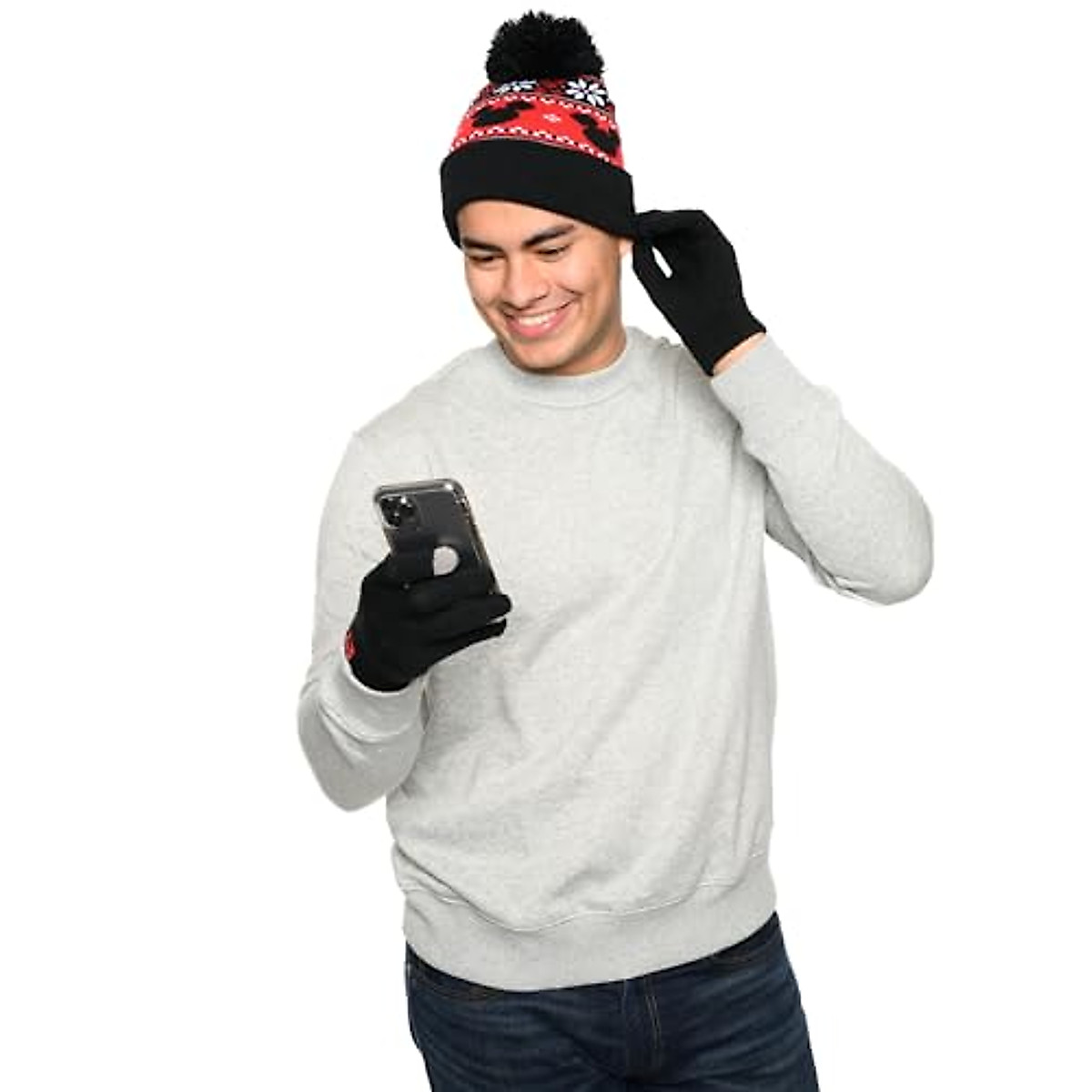 Disney Mickey Mouse Adult Knit Beanie Hat and Texting Glove Set (Black)