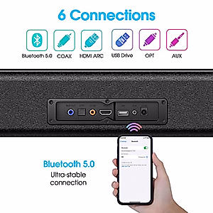 W-KING 70W Sound Bars for TV with Subwoofer (Built-in), 2.0ch TV Sound Bar Surround Sound Speakers, Bluetooth/HDMI-ARC/Optical/Coaxial/AUX/RCA/USB Drive, 35.4" TV Speakers Soundbar with SUB Out/3-EQ