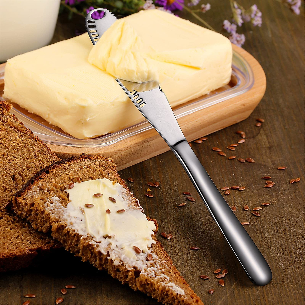 3 Pack Stainless Steel Butter Spreader Knife, 3 in 1 Kitchen Gadgets, Curler, Butter Grater, Multi-Function Butter Spreader and Grater with Serrated Edge, Shredding Vegetables Fruits