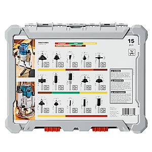 BOSCH 1617EVS 2.25 HP Electronic Fixed-Base Router&BOSCH 15 pc. Carbide-Tipped Wood Router Bit Set