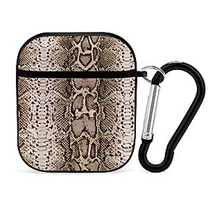 Snake Skin Python Pattern Protective Case Cover Compatible with Airpods 1 & 2 Bluetooth Earbuds Case Funny Print Storage Box with Keychain