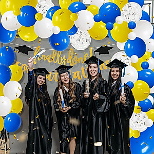 Blue Yellow White Balloon Garland Arch Kit, 116PCS Royal Blue Yellow White Silver Confetti Balloons for Birthday Bridal Baby Shower Wedding Engagement Anniversary Picnic Graduation Party Decorations