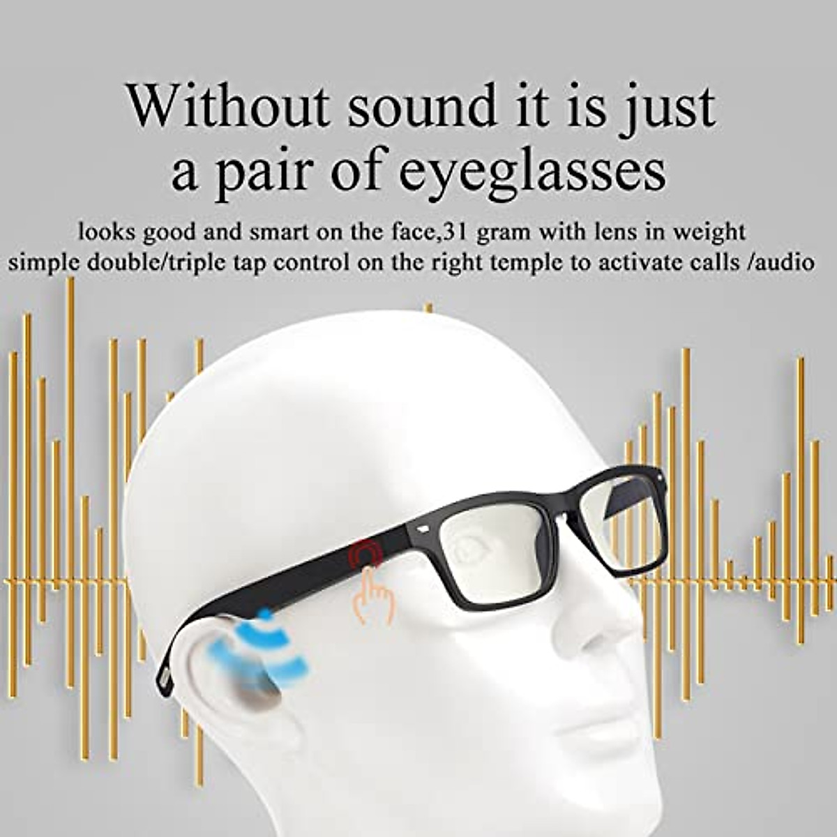 Smart Bluetooth Audio Glasses with Anti Blue Light Lens Waterproof Bluetooth 5.0 Glasses Connect Mobile Phones and Tablets for Men Women