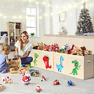 Extra Large Toy Chest for Boys, Collapsible Toy Storage Boxes with Magnetic Lid, Dinosaur Toy Box for Toys, Clothes, Blankets, Books, 51.96"x11.81"x15.75", Beige