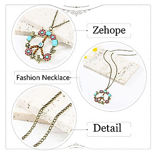 Zehope Peace Sign Necklace Vintage Hippie Pendant Necklaces Chain 60s 70s Long Turquoise Necklace Accessories for Women