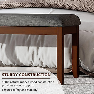 NAFORT Dining Bench Entryway Bench Upholstered Dining Bench, Rubberwood Legs &amp; Fabric Padded Seat, End of Bed Bench for Bedroom/Living Room, Dark Grey