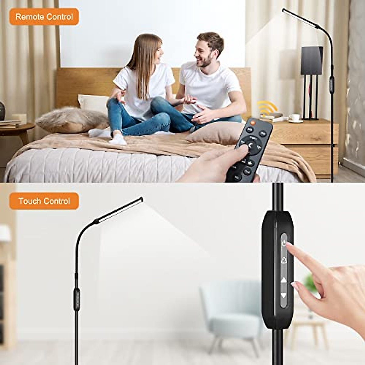 Dragon-Hub Bright Led Floor Lamp with Remote, Floor Light Touch, 3 Colors 5 Brightness 10 Mins Timer, Eyelash Lamp for Eyelash Extensions Lash Light Reading Lamp (Black - R)
