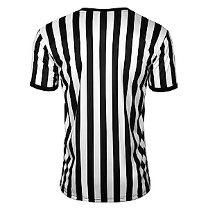 FitsT4 Sports Men's Official Black & White Stripe Referee Shirt Short Sleeve Umpire Jersey Costume Pro Ref Football Uniform