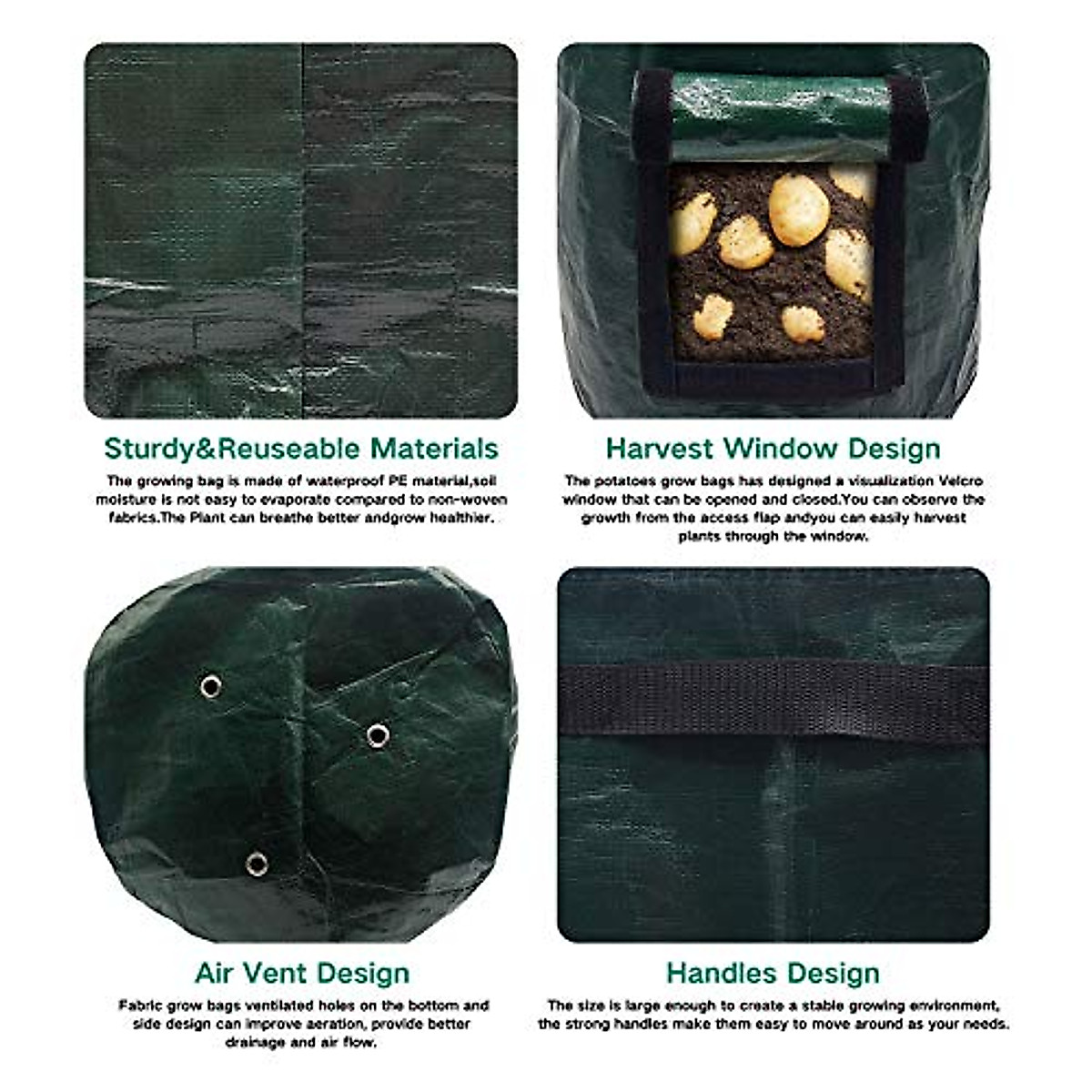 Potato Grow Bags,4-Pack 10 Gallon Carrot Grow Bag,Heavy Duty Aeration Fabric Pots Vegetable Grow Bags,Easy to Use Flower Non-Woven Growing Bag Planting Box Container Garden Indoor Outdoor