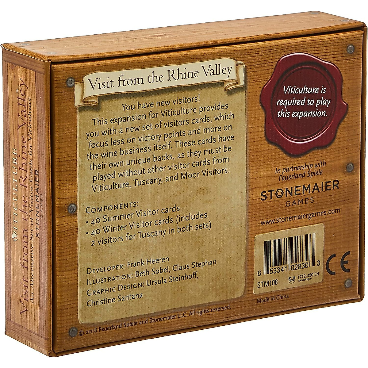 Stonemaier Games: Viticulture: Visit from The Rhine Valley Expansion | 80 New Visitor Cards | Add to Viticulture (Base Game) | 1-6 Players, 90 Mins, Ages 14+