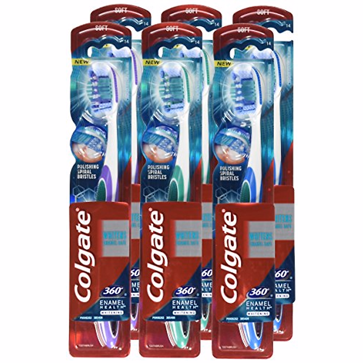 Colgate 360° Enamel Health Whitening Toothbrush, Soft (6 Pack)