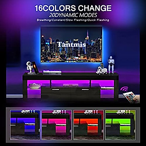 Tantmis Black LED TV Stand for 55/65/70/75 inch TV, TV Media Center, Modern Entertainment Center with Large Storage for Living Room, Bedroom, Gaming TV Stand, 63'W*14'D*18'H