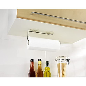 WENKO Paper Towel Holder Wall Mount in Silver, Under Counter Paper Towel Holder, Papertowel Holder, No Drilling and No Adhesives, Easy to Use, for Kitchen and Bath, 12x3 in
