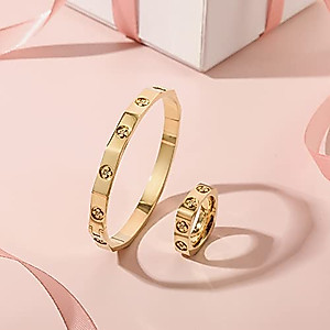 WISTIC Gold Bangle for Women Four Leaf Clover Polished Chunky Bracelets for MenStainless Steel Gold Plated Bangle Jewelry for Unisex adults Fashion Style.