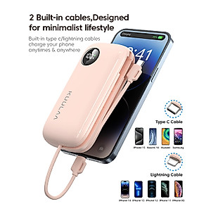 Portable Charger Power Bank 10000mAh Fast Charging PD 20W Portable Phone Charger with Built in Cable, LED Display Battery Pack for iPhone Android Samsung etc