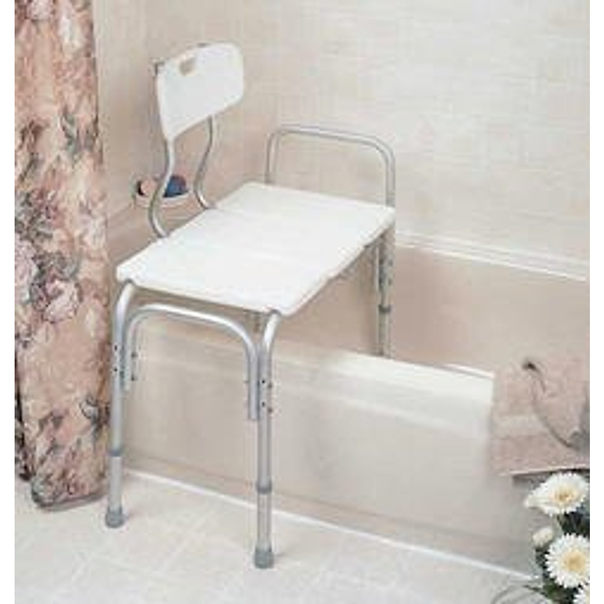HEALTHLINE Tub Transfer Bench, Lightweight Medical Bath and Shower Chair with Back, Non-Slip Seat, Transfer Bench for Elderly and Disabled, Medical Bath Shower Chair, Adjustable Height, White