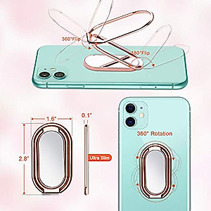 Attom Tech Double-Folding Phone Ring Holder 360° Rotation Zinc Alloy Metal Pink Finger Ring Buckle Grip Kickstand Ultra-Thin Magnetic Car Mount Vehicle Bracket Cell Phone Smartphone Tablet (Rose Gold)