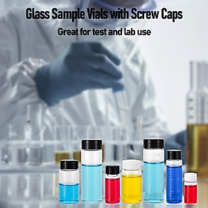 Njvial 16Pcs 25ml Small Glass Vials with Lids Lab Sample Vials Empty Refillable Perfume Travel Mini Glass Bottles with Screw Caps for Essential Oils