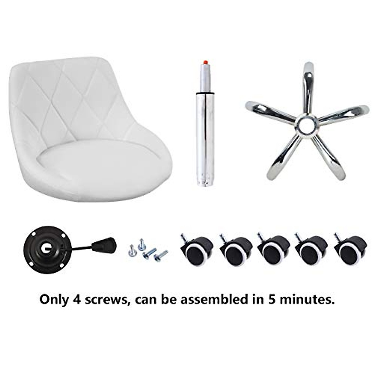 KKTONER Mid Back PU Leather Height Adjustable Swivel Modern Task Chair Computer Office Home Vanity Chair with Wheels (White)