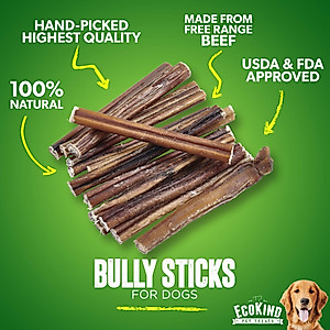 EcoKind Pet Treats All-Natural Premium 4 Inch Bully Sticks for Dogs | 16 Oz. Bag | Delicious Protein Rich Dog Chews