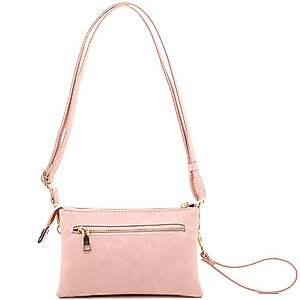 Trendeology Lightweight Vegan Leather Multi 5 Compartment Roomy Wristlet Crossbody Bag (1Embossed Wristlet Crossbody - Beige)