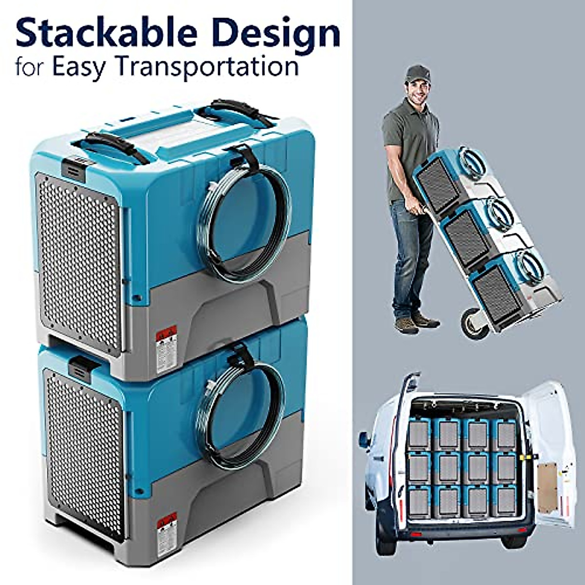 ALORAIR Commercial Dehumidifier with Pump, Up to 180 PPD (Saturation), 85 PPD at AHAM, Memory Starting, 5 Years Warranty, LGR Industrial Dehumidifier for Flood Repair, Crawlspace and Basement Drying, Blue