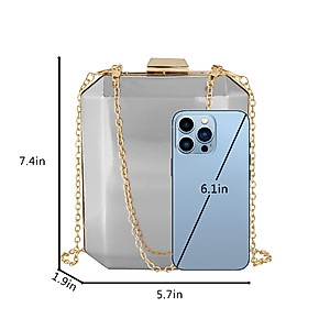Reberomantic Women Metal Handbag Chain Geometric Evening Clutch Purse (A-silver)