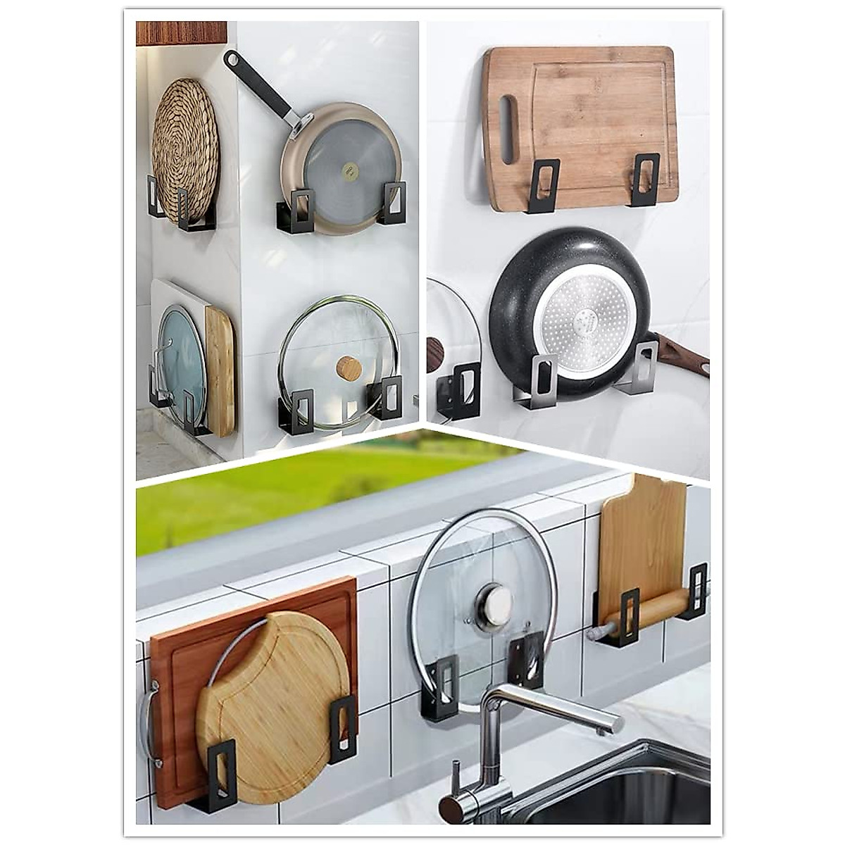 stainless steel pan Lid Holder wall-mounted pan Lid Holder black Pan Lid Holders wall-mounted chopping board rack stainless steel Chopping Board Rack Chopping Board Rack Kitchen wall holder